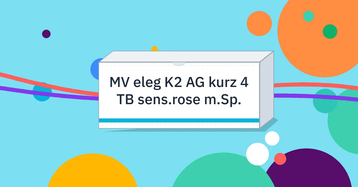 Symbolbild: Packung mit der Aufschrift MV eleg K2 AG kurz 4 TB sens.rose m.Sp. (PZN 14697217) – Verfügbarkeit und Bezug in Apotheken in Frankfurt am Main