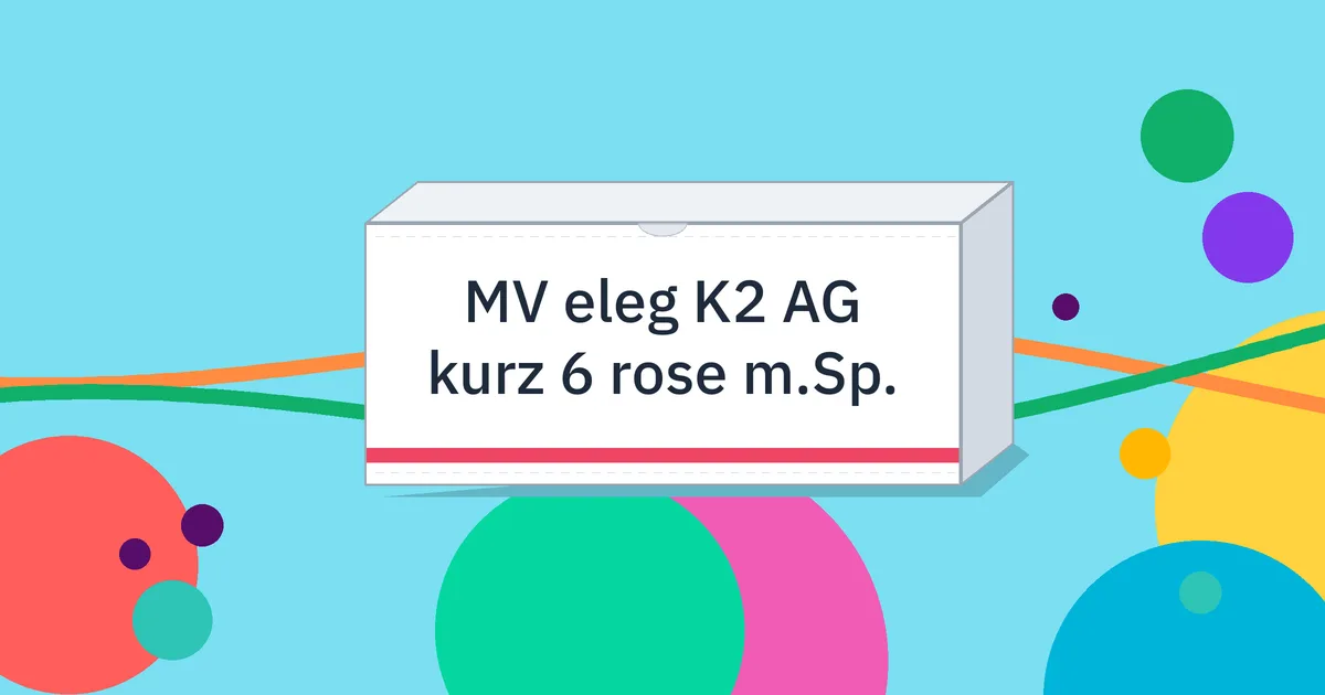 Symbolbild: Packung mit der Aufschrift MV eleg K2 AG kurz 6 rose m.Sp. (PZN 14698004) – Verfügbarkeit und Bezug in Apotheken in Frankfurt am Main