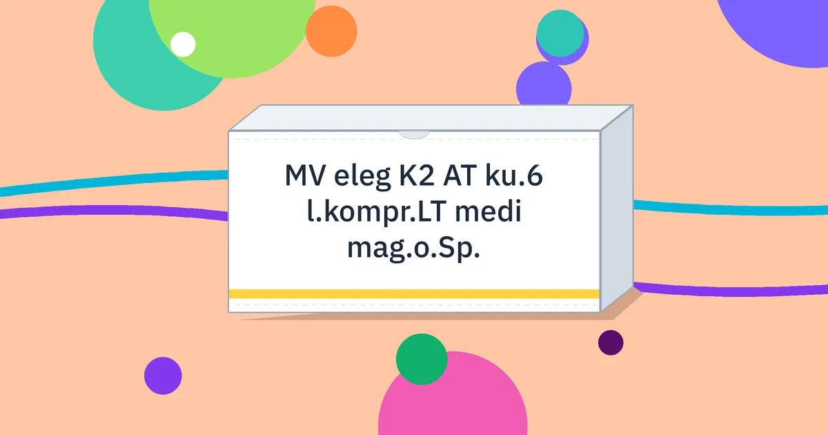 Symbolbild: Packung mit der Aufschrift MV eleg K2 AT ku.6 l.kompr.LT medi mag.o.Sp. (PZN 15287728) – Verfügbarkeit und Bezug in Apotheken in Frankfurt am Main