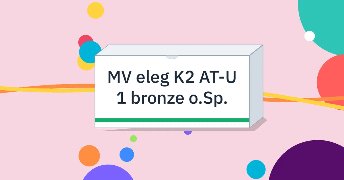 Symbolbild: Packung mit der Aufschrift MV eleg K2 AT-U 1 bronze o.Sp. (PZN 15288573) – Verfügbarkeit und Bezug in Apotheken in Frankfurt am Main