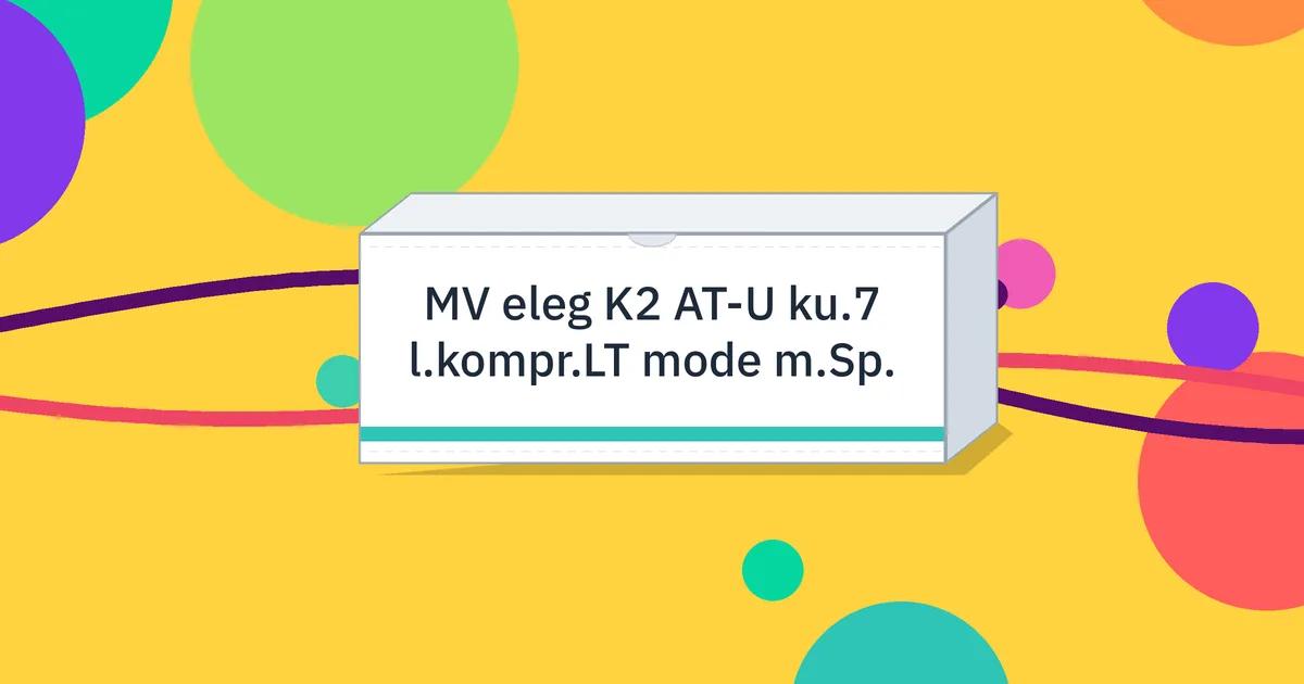 Symbolbild: Packung mit der Aufschrift MV eleg K2 AT-U ku.7 l.kompr.LT mode m.Sp. (PZN 06192911) – Verfügbarkeit und Bezug in Apotheken in Frankfurt am Main