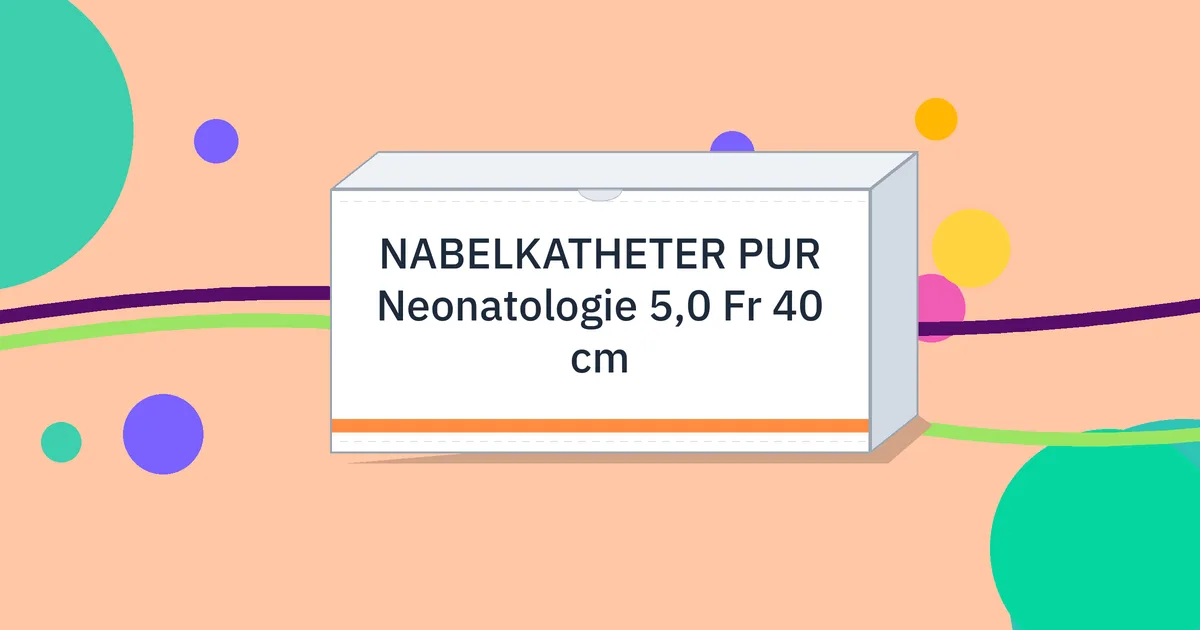 Symbolbild: Packung mit der Aufschrift NABELKATHETER PUR Neonatologie 5,0 Fr 40 cm (PZN 09398122) – Verfügbarkeit und Bezug in Apotheken in Frankfurt am Main