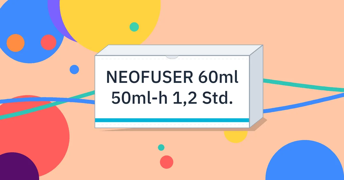 Symbolbild: Packung mit der Aufschrift NEOFUSER 60ml 50ml-h 1,2 Std. (PZN 16512328) – Verfügbarkeit und Bezug in Apotheken in Frankfurt am Main