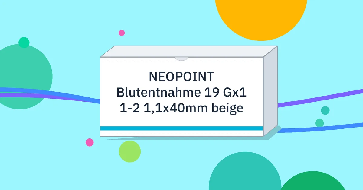 Symbolbild: Packung mit der Aufschrift NEOPOINT Blutentnahme 19 Gx1 1-2 1,1x40mm beige (PZN 13873184) – Verfügbarkeit und Bezug in Apotheken in Frankfurt am Main