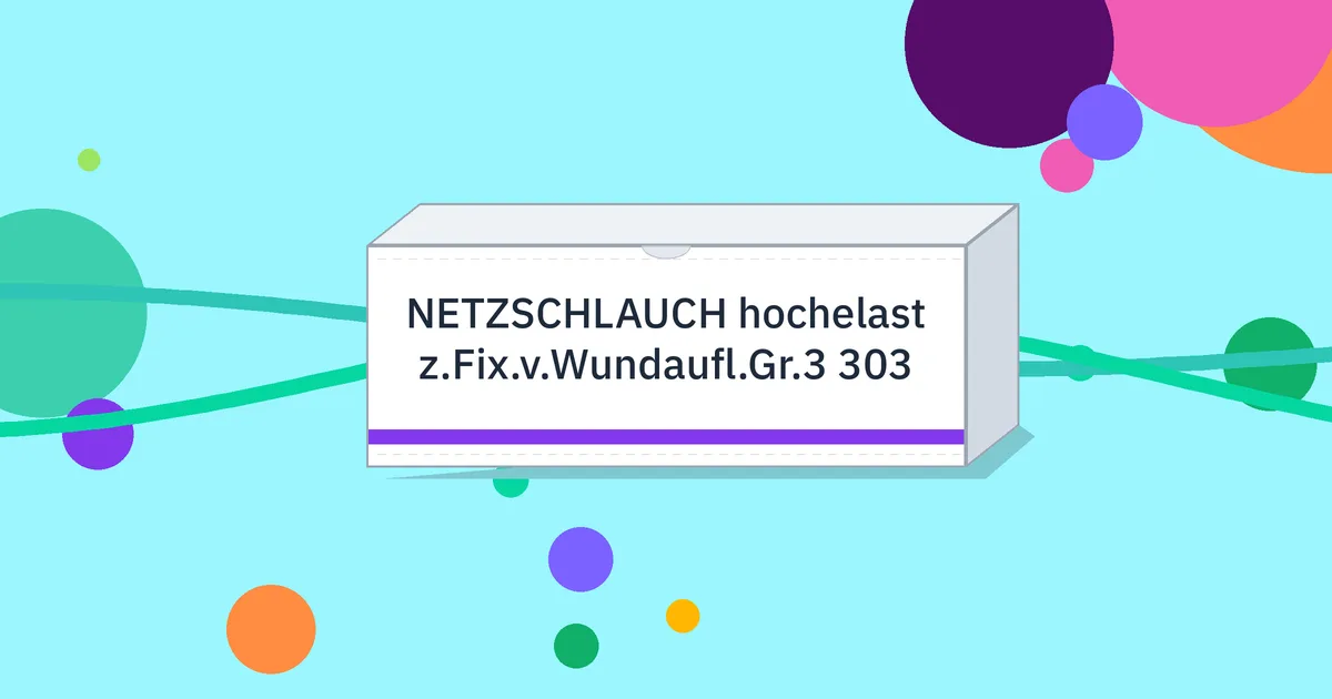 Symbolbild: Packung mit der Aufschrift NETZSCHLAUCH hochelast z.Fix.v.Wundaufl.Gr.3 303 (PZN 04303648) – Verfügbarkeit und Bezug in Apotheken in Frankfurt am Main