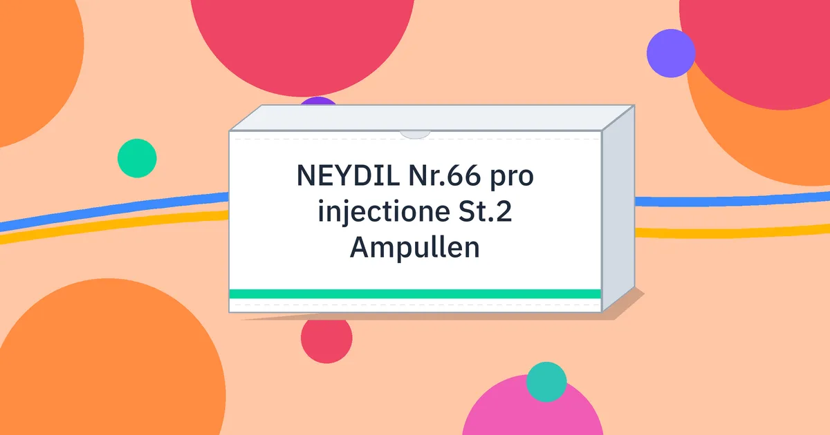 Symbolbild: Packung mit der Aufschrift NEYDIL Nr.66 pro injectione St.2 Ampullen (PZN 03557772) – Verfügbarkeit und Bezug in Apotheken in Frankfurt am Main
