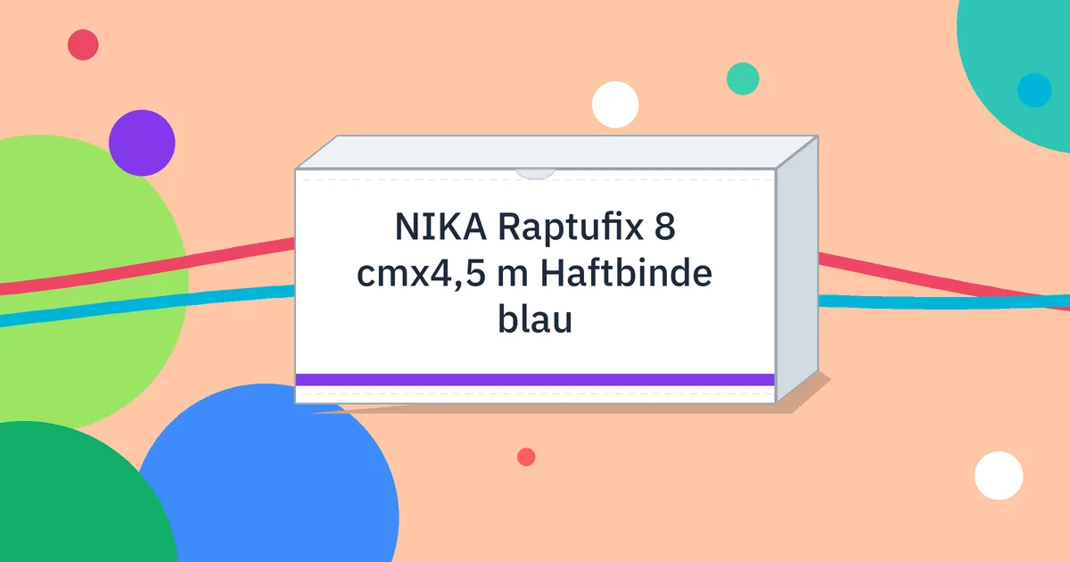Symbolbild: Packung mit der Aufschrift NIKA Raptufix 8 cmx4,5 m Haftbinde blau (PZN 19078565) – Verfügbarkeit und Bezug in Apotheken in Frankfurt am Main