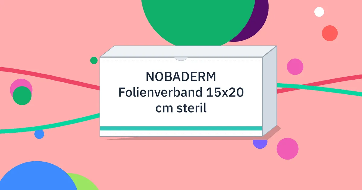 Symbolbild: Packung mit der Aufschrift NOBADERM Folienverband 15x20 cm steril (PZN 07384647) – Verfügbarkeit und Bezug in Apotheken in Frankfurt am Main