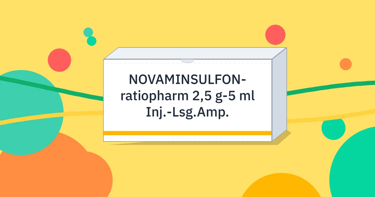Symbolbild: Packung mit der Aufschrift NOVAMINSULFON-ratiopharm 2,5 g-5 ml Inj.-Lsg.Amp. (PZN 06882780) – Verfügbarkeit und Bezug in Apotheken in Frankfurt am Main