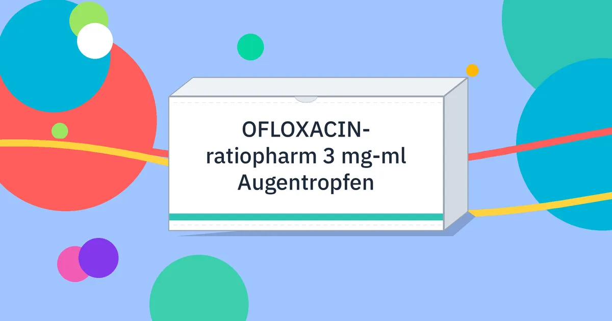 Symbolbild: Packung mit der Aufschrift OFLOXACIN-ratiopharm 3 mg-ml Augentropfen (PZN 01646299) – Verfügbarkeit und Bezug in Apotheken in Frankfurt am Main