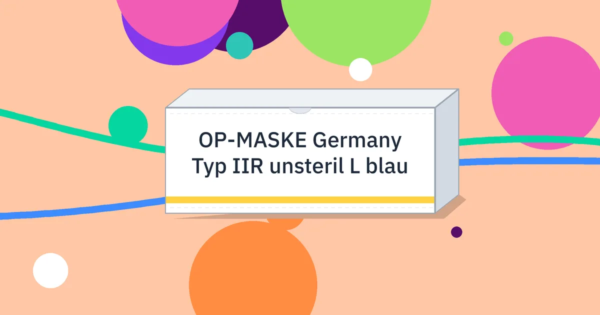 Symbolbild: Packung mit der Aufschrift OP-MASKE Germany Typ IIR unsteril L blau (PZN 17620221) – Verfügbarkeit und Bezug in Apotheken in Frankfurt am Main