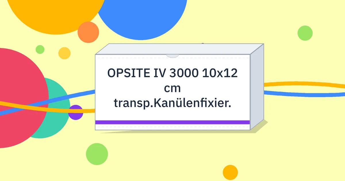 Symbolbild: Packung mit der Aufschrift OPSITE IV 3000 10x12 cm transp.Kanülenfixier. (PZN 19068087) – Verfügbarkeit und Bezug in Apotheken in Frankfurt am Main
