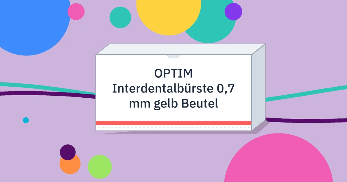 Symbolbild: Packung mit der Aufschrift OPTIM Interdentalbürste 0,7 mm gelb Beutel (PZN 16237661) – Verfügbarkeit und Bezug in Apotheken in Frankfurt am Main