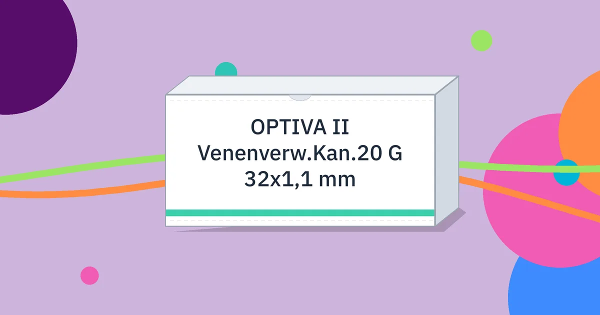 Symbolbild: Packung mit der Aufschrift OPTIVA II Venenverw.Kan.20 G 32x1,1 mm (PZN 10406967) – Verfügbarkeit und Bezug in Apotheken in Frankfurt am Main