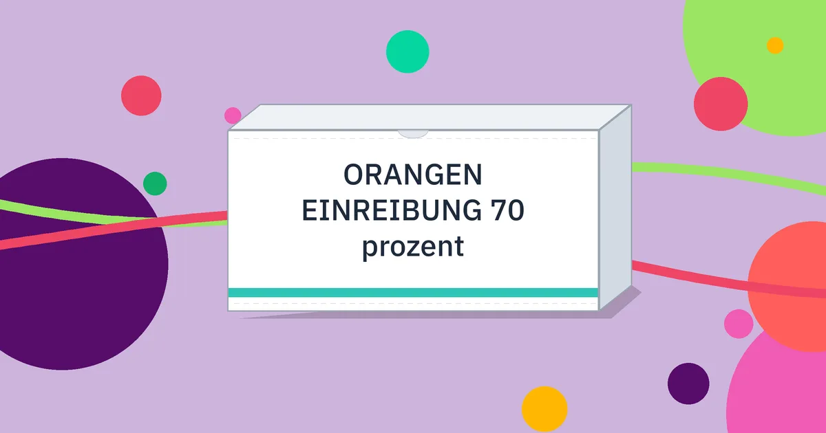 Symbolbild: Packung mit der Aufschrift ORANGEN EINREIBUNG 70 prozent (PZN 03457504) – Verfügbarkeit und Bezug in Apotheken in Frankfurt am Main