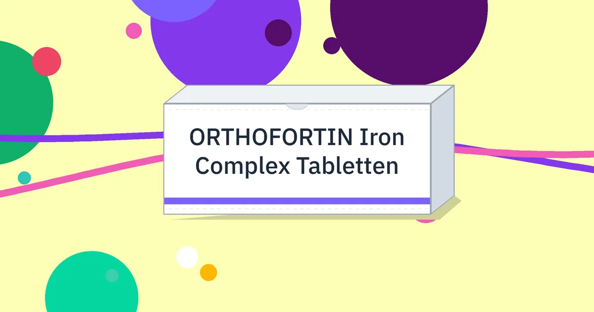 Symbolbild: Packung mit der Aufschrift ORTHOFORTIN Iron Complex Tabletten (PZN 15329898) – Verfügbarkeit und Bezug in Apotheken in Frankfurt am Main