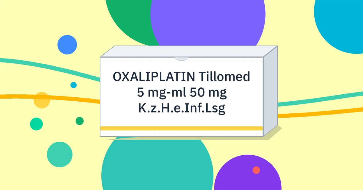 Symbolbild: Packung mit der Aufschrift OXALIPLATIN Tillomed 5 mg-ml 50 mg K.z.H.e.Inf.Lsg (PZN 15616356) – Verfügbarkeit und Bezug in Apotheken in Frankfurt am Main