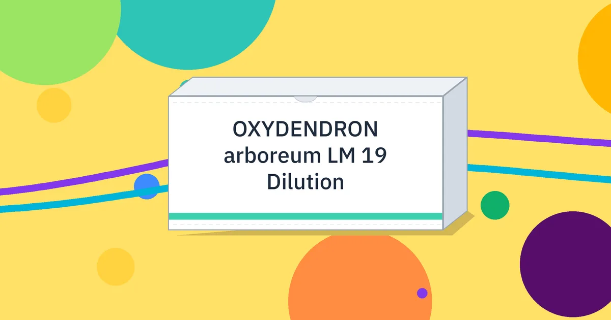Symbolbild: Packung mit der Aufschrift OXYDENDRON arboreum LM 19 Dilution (PZN 13629490) – Verfügbarkeit und Bezug in Apotheken in Frankfurt am Main
