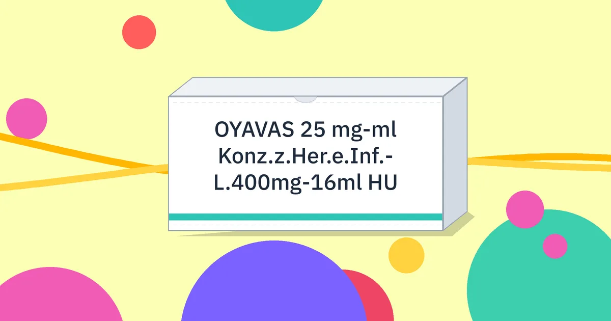 Symbolbild: Packung mit der Aufschrift OYAVAS 25 mg-ml Konz.z.Her.e.Inf.-L.400mg-16ml HU (PZN 19449464) – Verfügbarkeit und Bezug in Apotheken in Frankfurt am Main
