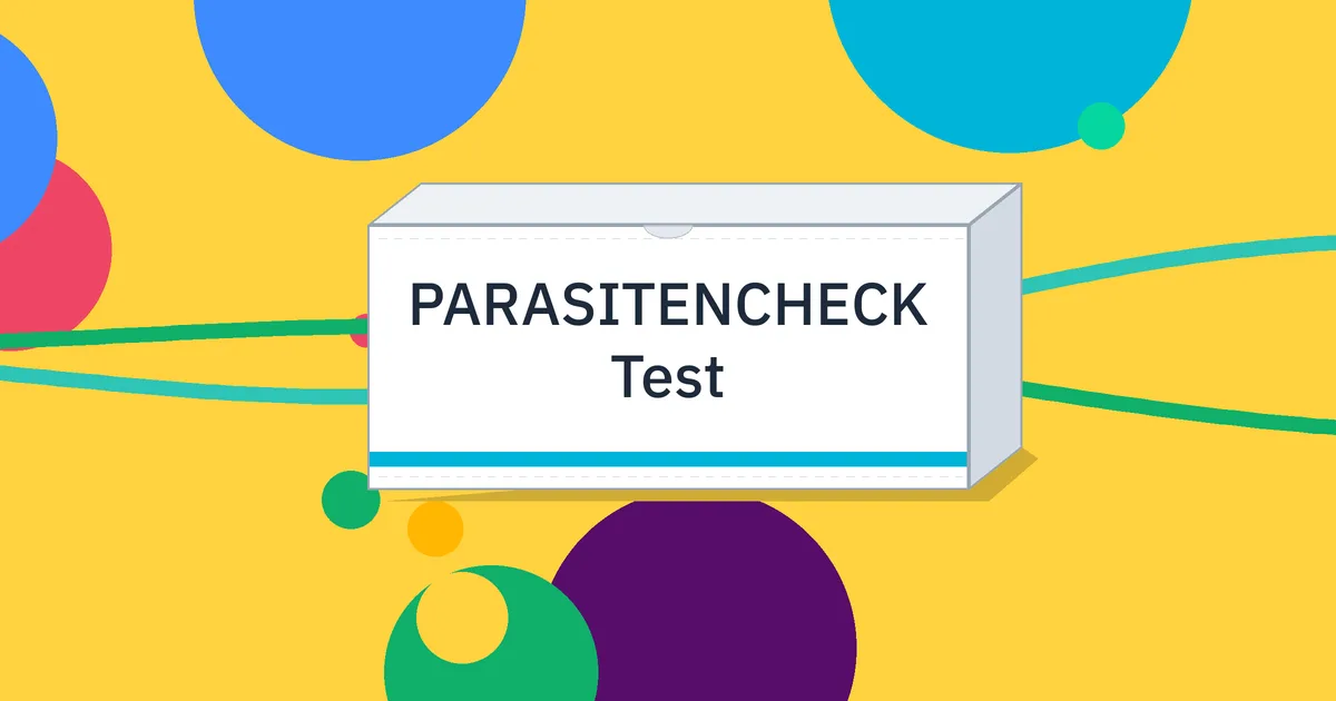 Symbolbild: Packung mit der Aufschrift PARASITENCHECK Test (PZN 15425863) – Verfügbarkeit und Bezug in Apotheken in Frankfurt am Main