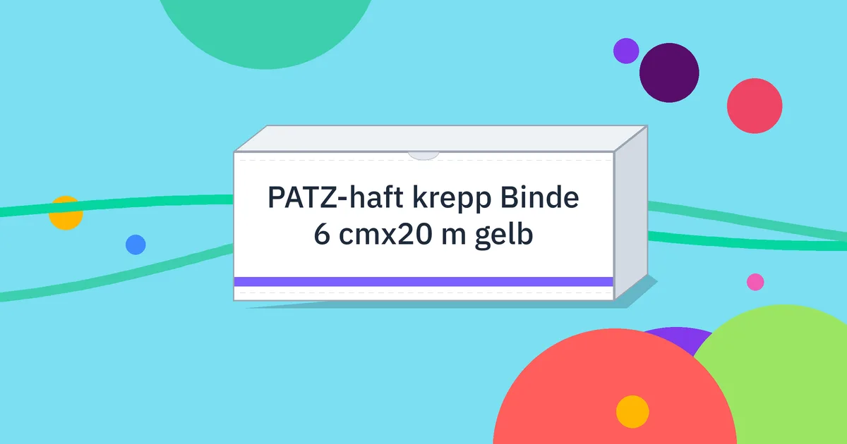 Symbolbild: Packung mit der Aufschrift PATZ-haft krepp Binde 6 cmx20 m gelb (PZN 06814809) – Verfügbarkeit und Bezug in Apotheken in Frankfurt am Main