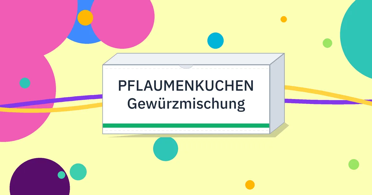Symbolbild: Packung mit der Aufschrift PFLAUMENKUCHEN Gewürzmischung (PZN 10982317) – Verfügbarkeit und Bezug in Apotheken in Frankfurt am Main