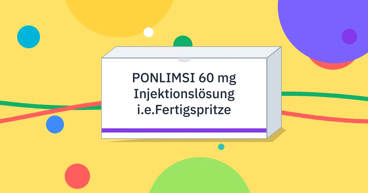 Symbolbild: Packung mit der Aufschrift PONLIMSI 60 mg Injektionslösung i.e.Fertigspritze (PZN 19553842) – Verfügbarkeit und Bezug in Apotheken in Frankfurt am Main