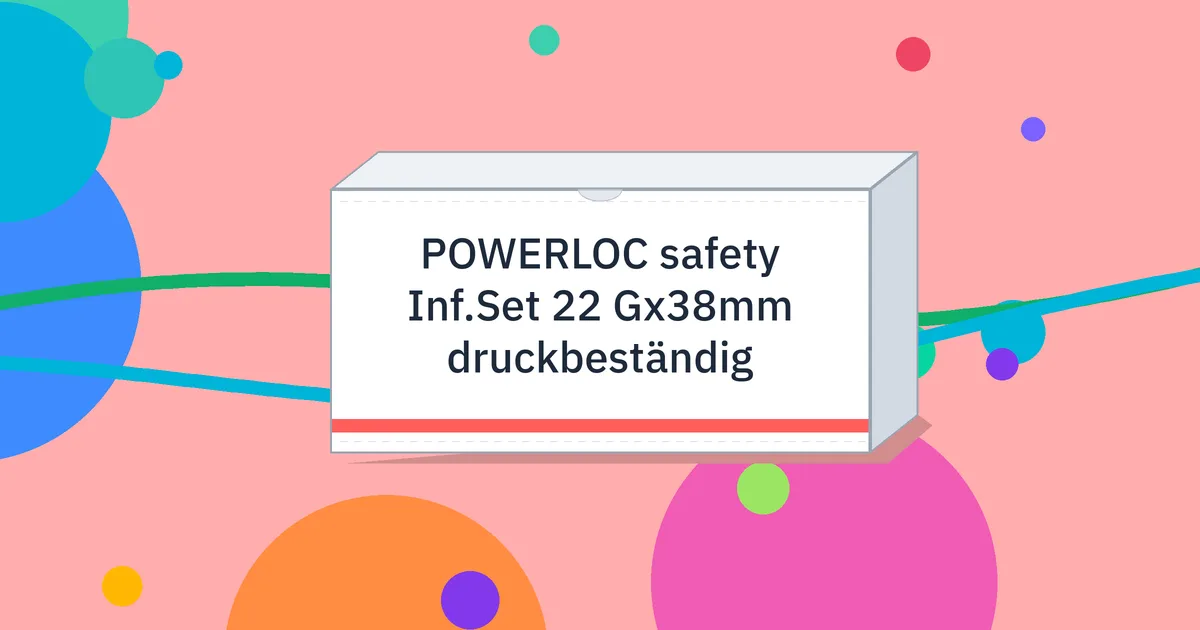 Symbolbild: Packung mit der Aufschrift POWERLOC safety Inf.Set 22 Gx38mm druckbeständig (PZN 18816771) – Verfügbarkeit und Bezug in Apotheken in Frankfurt am Main
