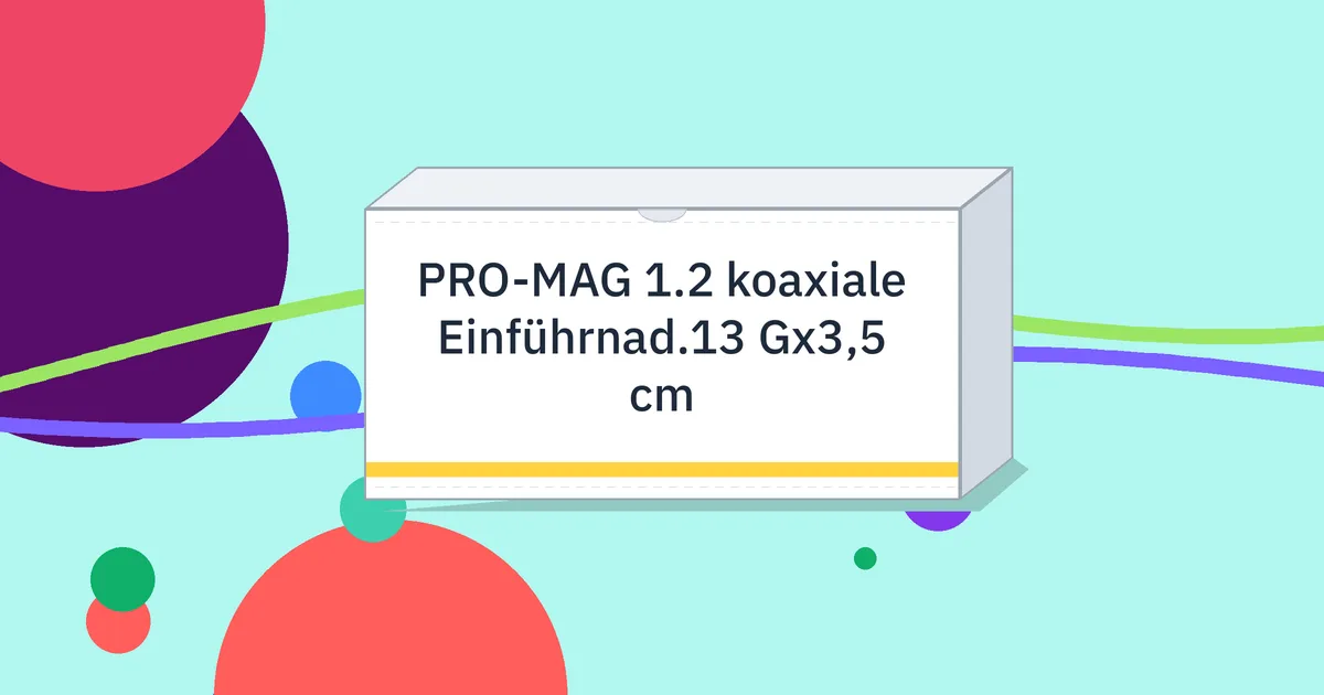 Symbolbild: Packung mit der Aufschrift PRO-MAG 1.2 koaxiale Einführnad.13 Gx3,5 cm (PZN 06768021) – Verfügbarkeit und Bezug in Apotheken in Frankfurt am Main