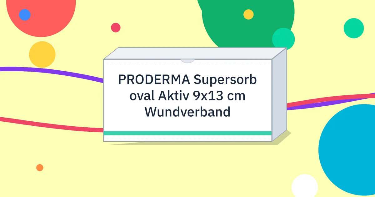Symbolbild: Packung mit der Aufschrift PRODERMA Supersorb oval Aktiv 9x13 cm Wundverband (PZN 20313899) – Verfügbarkeit und Bezug in Apotheken in Frankfurt am Main
