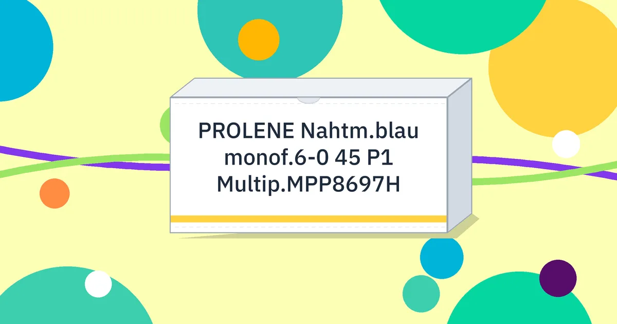 Symbolbild: Packung mit der Aufschrift PROLENE Nahtm.blau monof.6-0 45 P1 Multip.MPP8697H (PZN 16255512) – Verfügbarkeit und Bezug in Apotheken in Frankfurt am Main