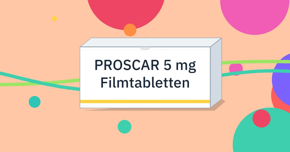 Symbolbild: Packung mit der Aufschrift PROSCAR 5 mg Filmtabletten (PZN 08635146) – Verfügbarkeit und Bezug in Apotheken in Frankfurt am Main