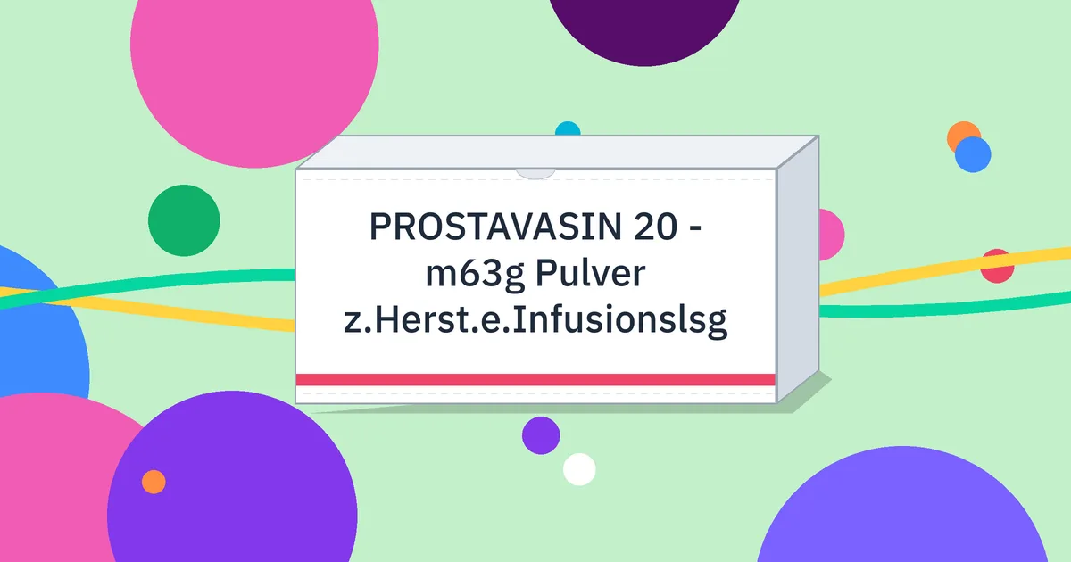 Symbolbild: Packung mit der Aufschrift PROSTAVASIN 20 -m63g Pulver z.Herst.e.Infusionslsg (PZN 06637750) – Verfügbarkeit und Bezug in Apotheken in Frankfurt am Main