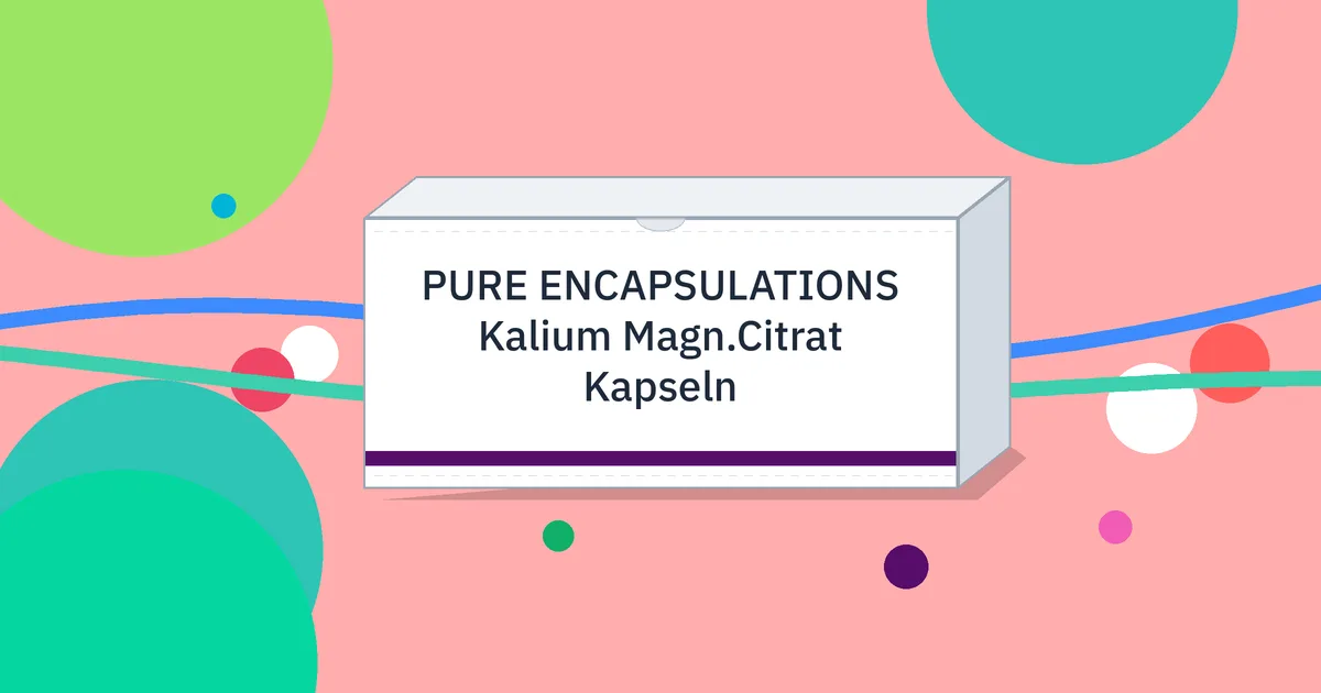 Symbolbild: Packung mit der Aufschrift PURE ENCAPSULATIONS Kalium Magn.Citrat Kapseln (PZN 05852251) – Verfügbarkeit und Bezug in Apotheken in Frankfurt am Main
