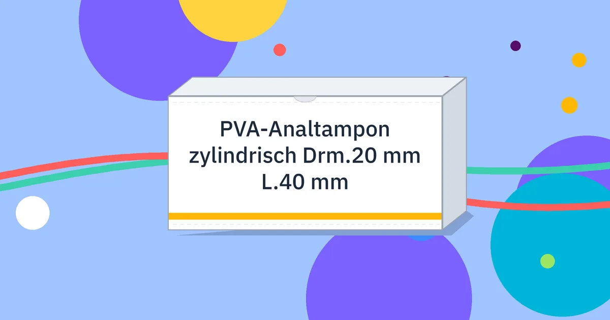 Symbolbild: Packung mit der Aufschrift PVA-Analtampon zylindrisch Drm.20 mm L.40 mm (PZN 18831227) – Verfügbarkeit und Bezug in Apotheken in Frankfurt am Main
