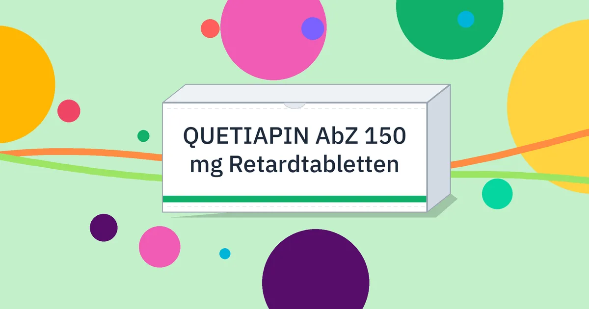 Symbolbild: Packung mit der Aufschrift QUETIAPIN AbZ 150 mg Retardtabletten (PZN 09272964) – Verfügbarkeit und Bezug in Apotheken in Frankfurt am Main