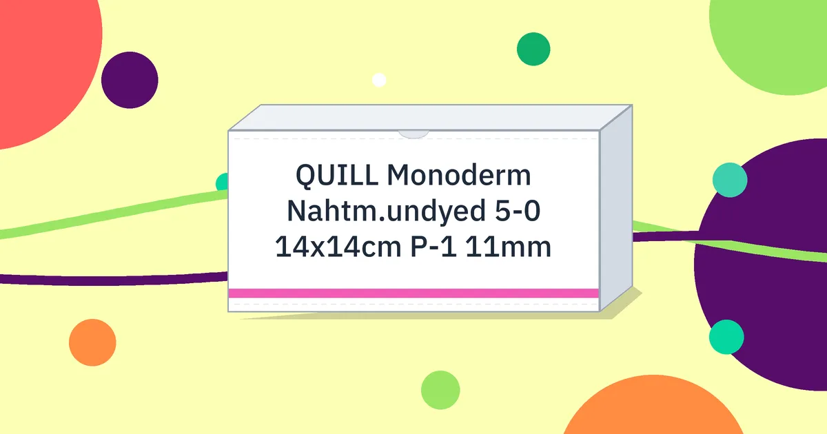 Symbolbild: Packung mit der Aufschrift QUILL Monoderm Nahtm.undyed 5-0 14x14cm P-1 11mm (PZN 17988777) – Verfügbarkeit und Bezug in Apotheken in Frankfurt am Main