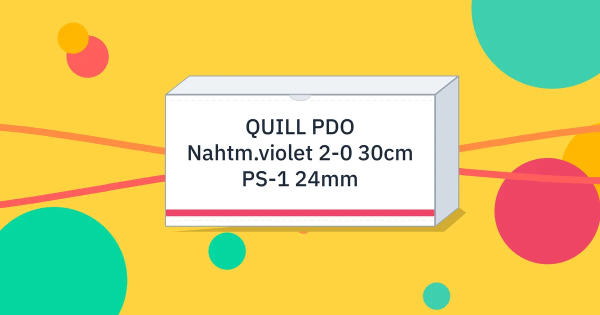 Symbolbild: Packung mit der Aufschrift QUILL PDO Nahtm.violet 2-0 30cm PS-1 24mm (PZN 17990679) – Verfügbarkeit und Bezug in Apotheken in Frankfurt am Main