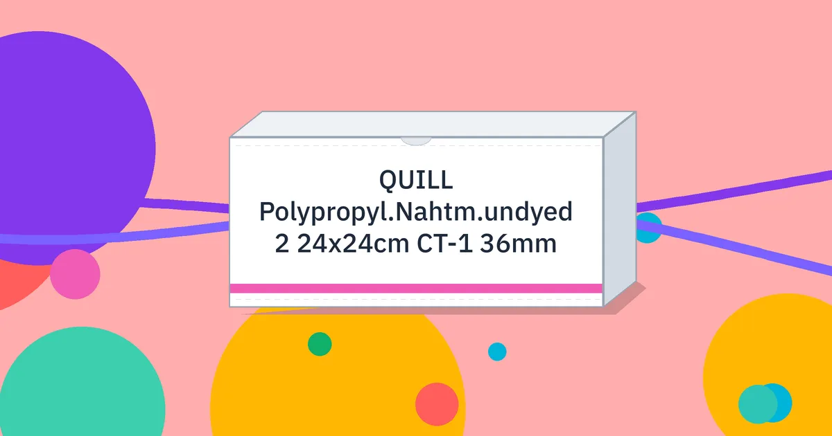 Symbolbild: Packung mit der Aufschrift QUILL Polypropyl.Nahtm.undyed 2 24x24cm CT-1 36mm (PZN 17989038) – Verfügbarkeit und Bezug in Apotheken in Frankfurt am Main