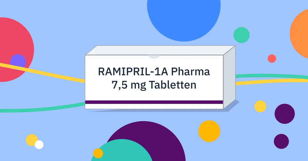 Symbolbild: Packung mit der Aufschrift RAMIPRIL-1A Pharma 7,5 mg Tabletten (PZN 05977165) – Verfügbarkeit und Bezug in Apotheken in Frankfurt am Main