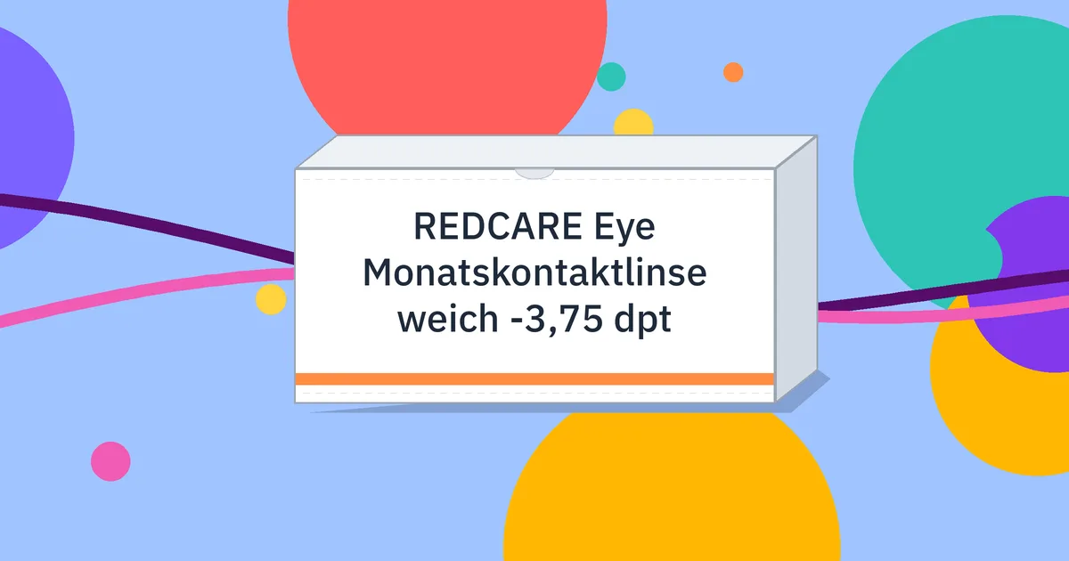 Symbolbild: Packung mit der Aufschrift REDCARE Eye Monatskontaktlinse weich -3,75 dpt (PZN 18782049) – Verfügbarkeit und Bezug in Apotheken in Frankfurt am Main
