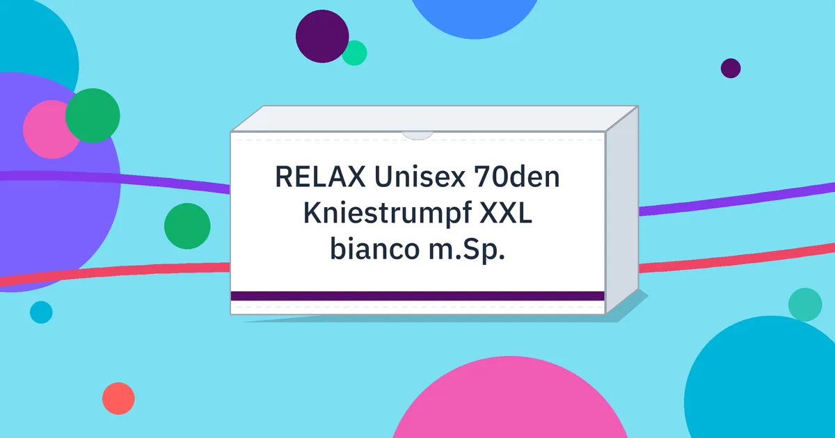 Symbolbild: Packung mit der Aufschrift RELAX Unisex 70den Kniestrumpf XXL bianco m.Sp. (PZN 16189790) – Verfügbarkeit und Bezug in Apotheken in Frankfurt am Main