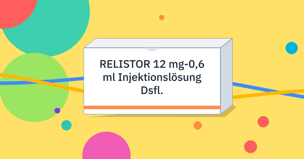Symbolbild: Packung mit der Aufschrift RELISTOR 12 mg-0,6 ml Injektionslösung Dsfl. (PZN 16517389) – Verfügbarkeit und Bezug in Apotheken in Frankfurt am Main