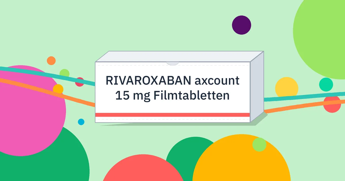 Symbolbild: Packung mit der Aufschrift RIVAROXABAN axcount 15 mg Filmtabletten (PZN 20081495) – Verfügbarkeit und Bezug in Apotheken in Frankfurt am Main