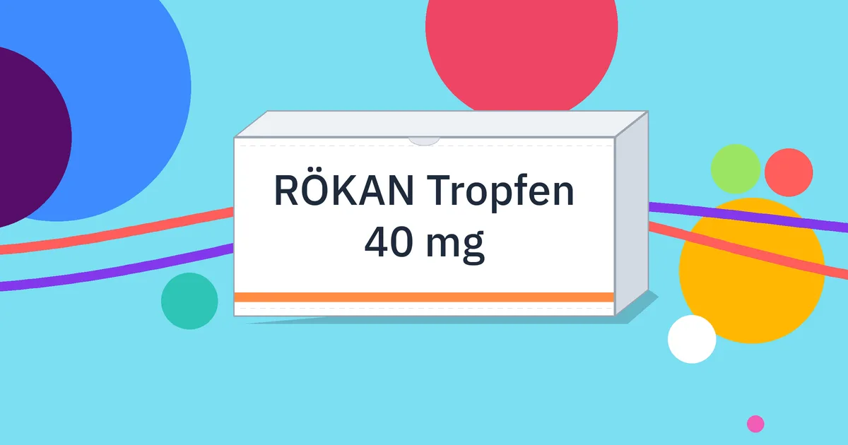 Symbolbild: Packung mit der Aufschrift RÖKAN Tropfen 40 mg (PZN 06994326) – Verfügbarkeit und Bezug in Apotheken in Frankfurt am Main