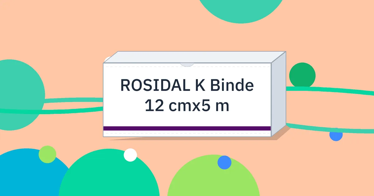 Symbolbild: Packung mit der Aufschrift ROSIDAL K Binde 12 cmx5 m (PZN 19763189) – Verfügbarkeit und Bezug in Apotheken in Frankfurt am Main