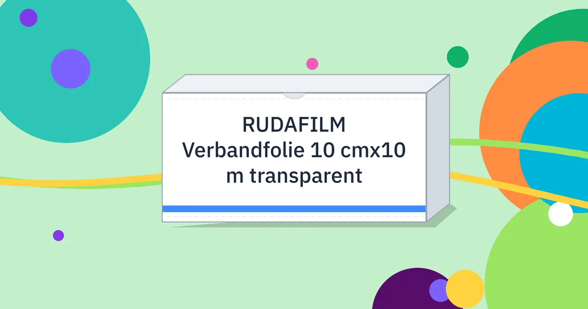 Symbolbild: Packung mit der Aufschrift RUDAFILM Verbandfolie 10 cmx10 m transparent (PZN 15879564) – Verfügbarkeit und Bezug in Apotheken in Frankfurt am Main