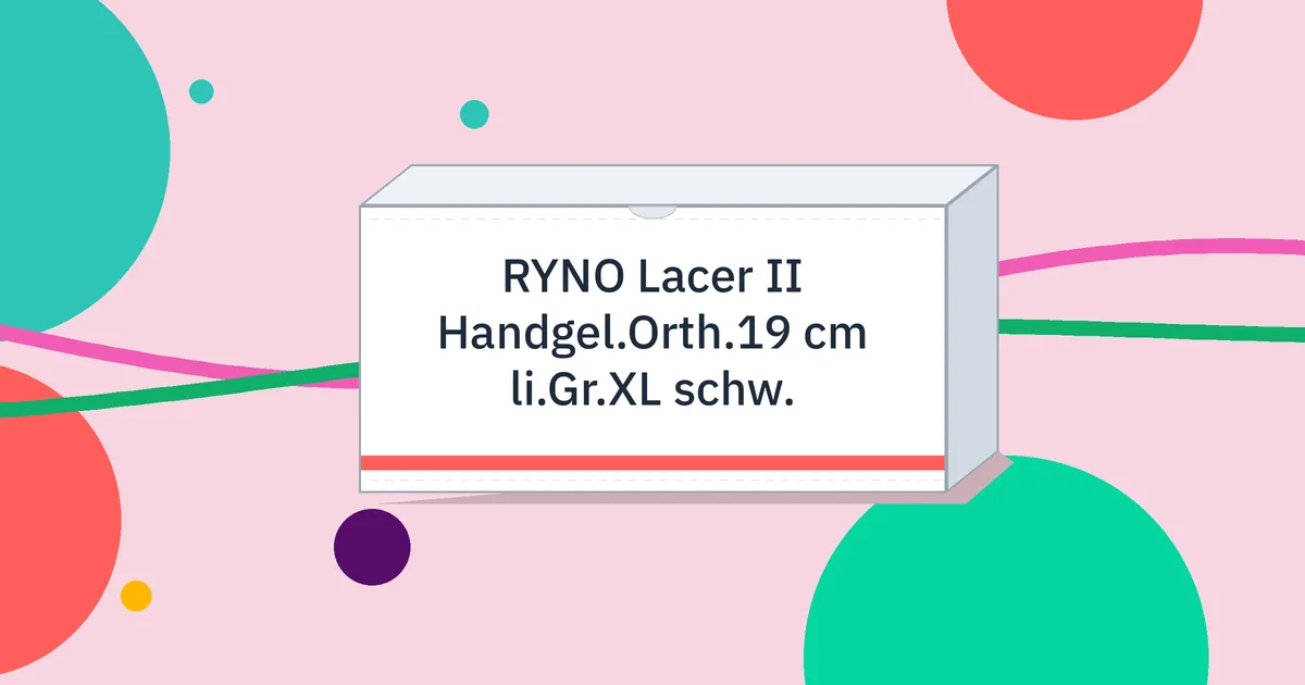 Symbolbild: Packung mit der Aufschrift RYNO Lacer II Handgel.Orth.19 cm li.Gr.XL schw. (PZN 14048476) – Verfügbarkeit und Bezug in Apotheken in Frankfurt am Main