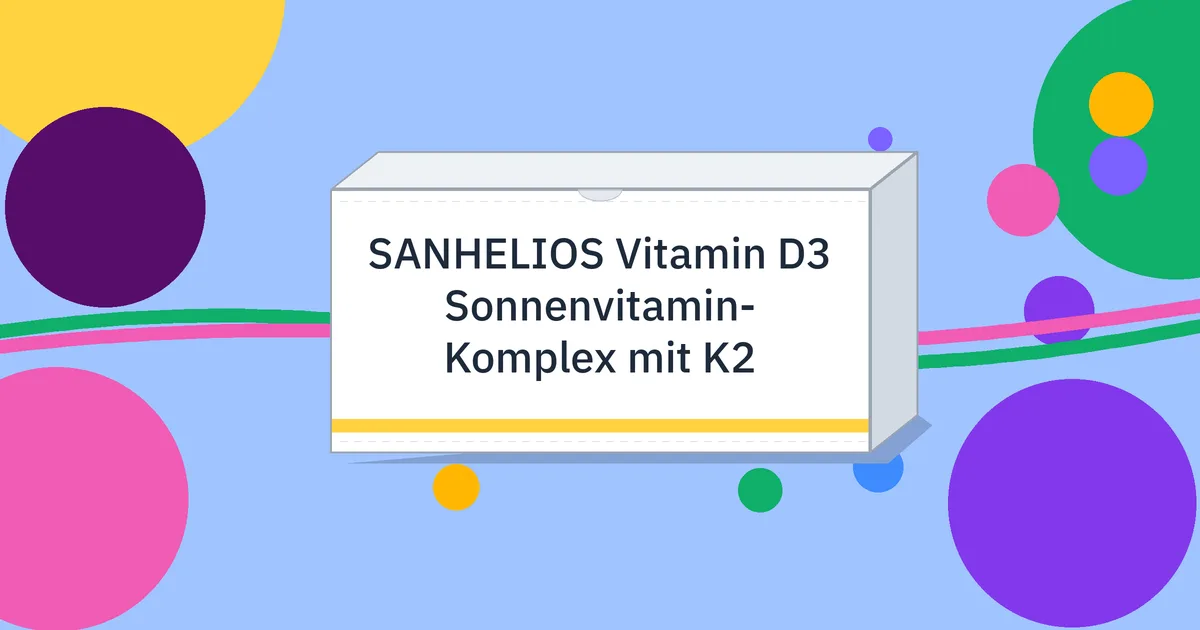 Symbolbild: Packung mit der Aufschrift SANHELIOS Vitamin D3 Sonnenvitamin-Komplex mit K2 (PZN 15242909) – Verfügbarkeit und Bezug in Apotheken in Frankfurt am Main