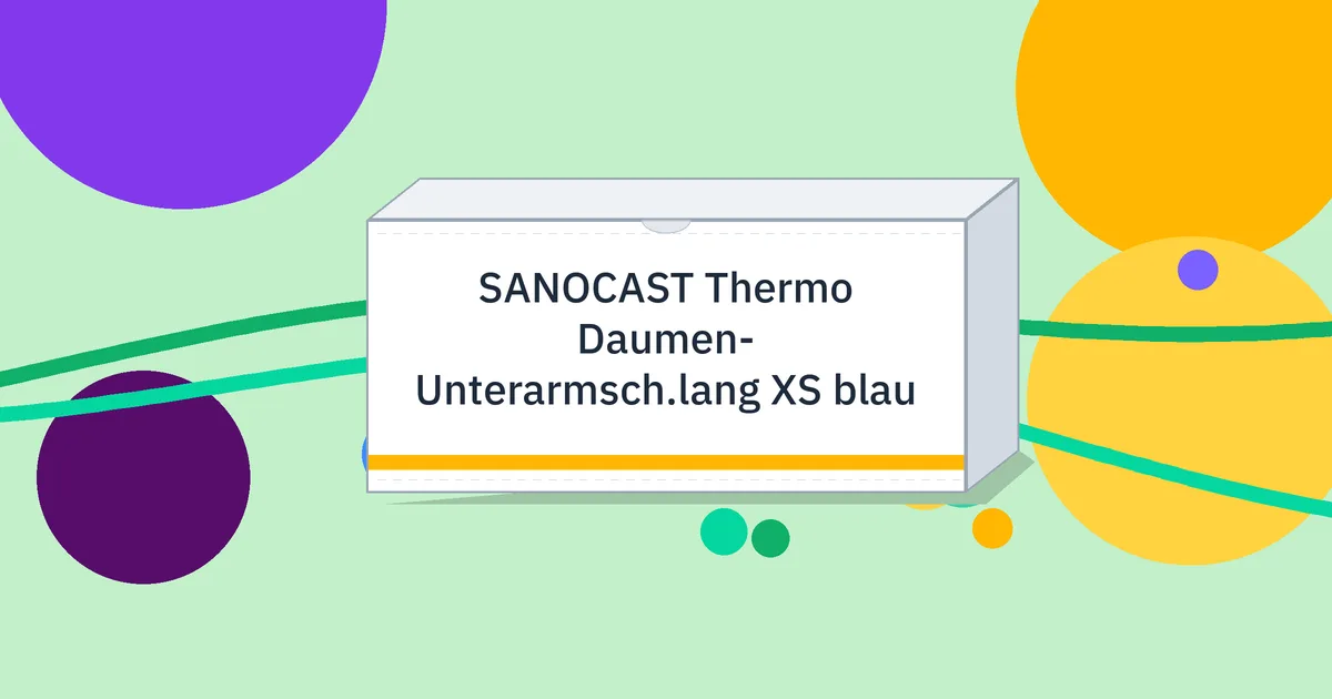 Symbolbild: Packung mit der Aufschrift SANOCAST Thermo Daumen-Unterarmsch.lang XS blau (PZN 15260310) – Verfügbarkeit und Bezug in Apotheken in Frankfurt am Main